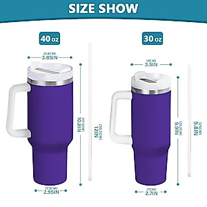 Emelivor Dark Purple 40 oz Tumbler with Lid and Straw Insulated Tumblers with Handle Leak Proof Travel Coffee Mug Water Cup Bottles for Hot and Iced Cold Drinks
