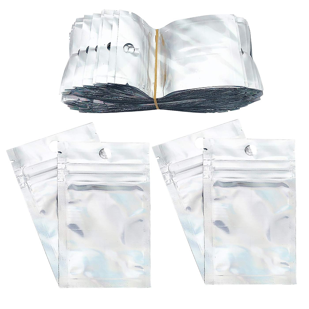 Markeny 200 Pack Rainbow Mylar Zip Lock Bags Aluminum Foil Bags Durable Double-Sided Metallic Foil Mylar Flat Mini Ziplock Bag