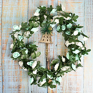 VIOCIWUO Artificial Rose Vine Plant 5 Pack 41 FT, Fake Flower Hanging Rose Ivy Garland for Home Kitchen Office Garden Wedding Art Decorations(Blue&White)