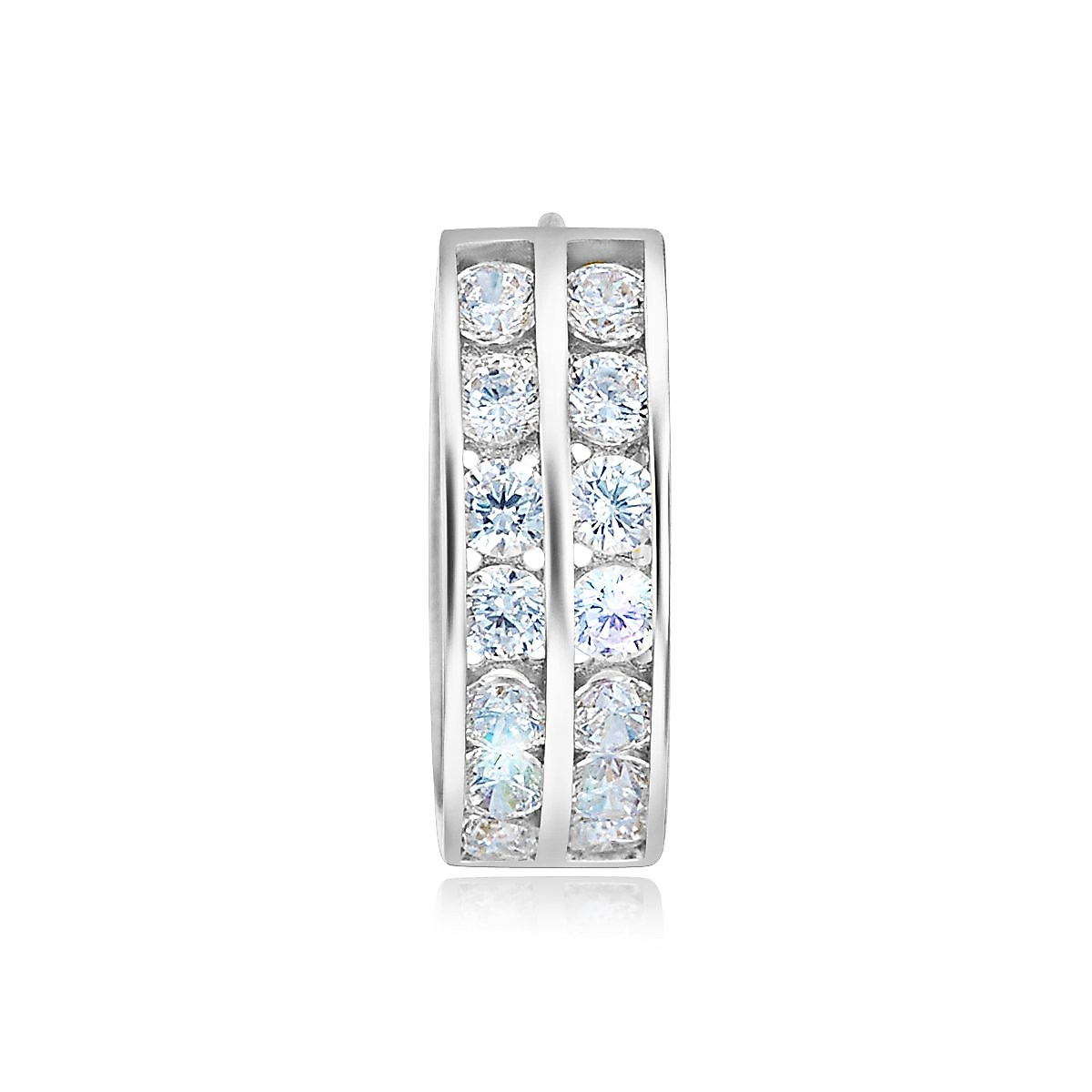 14k REAL White Gold 5mm Thickness CZ Channel Set Hoop Huggie Earrings (15 x 15 mm)