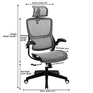 Office Chair Mesh Ergonomic Desk Chair High Back Computer Task Chair Swivel Stool Rolling Home Office Chair with Flip up Arms Adjustable 3D Lumbar Back Support Headrest 300lb
