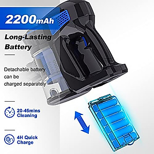 INSE Cordless Vacuum Cleaner, 6-in-1 Rechargeable Stick Vacuum Up to 45mins Runtime, Versatile Lightweight Cordless Vacuum with 2200mAh Battery, Quiet Vacuum Cleaner for Hard Floor Pet Hair Home Car