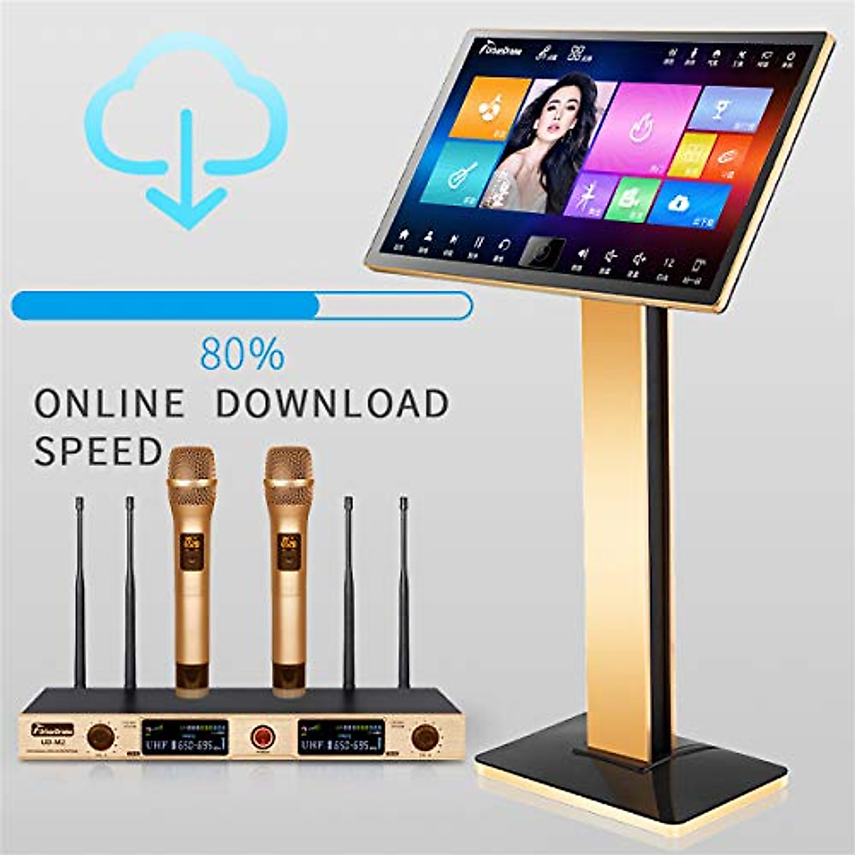 DIANXUN Karaoke Player with Wireless Microphone, 22'' Capacitive Touch Screen Intelligent Voice Keying Machine Real-time Score, Professional Karaoke System fit for KTV Bar Home Party