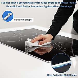 Karinear 30 Inch Electric Cooktop, 4 Burners Built-in Radiant Electric Stove Top, Ceramic Cooktop with Glass Protection Metal Frame, Kid Safety Lock, Timer, Pause, 7100W,240V Hardwire