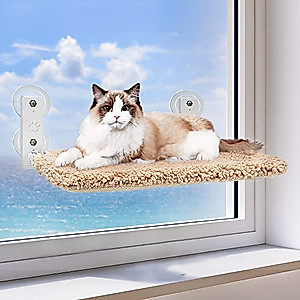 Zoratoo Cordless & Foldable Cat Window Perch with Metal Frame and Reversible Cover for Indoor Cats, Two Types of Installation Cat Hammock with Anchors&Screws for Wall and 4 Suction Cups for Window(M)