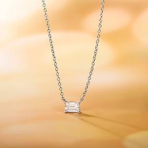 EAMTI 925 Sterling Silver Necklaces for Women Emerald Cut White Gold Plated Dainty Necklace Solitaire 1 Carat Cubic Zirconia Pendant Necklace