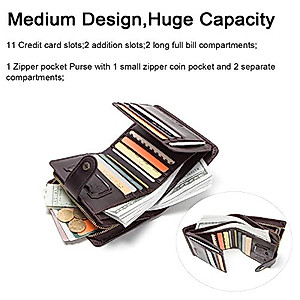 Contacts Genuine Leather Womens Coin Card Holder Zipper Clutch Purse Wallet (Dark Coffee)