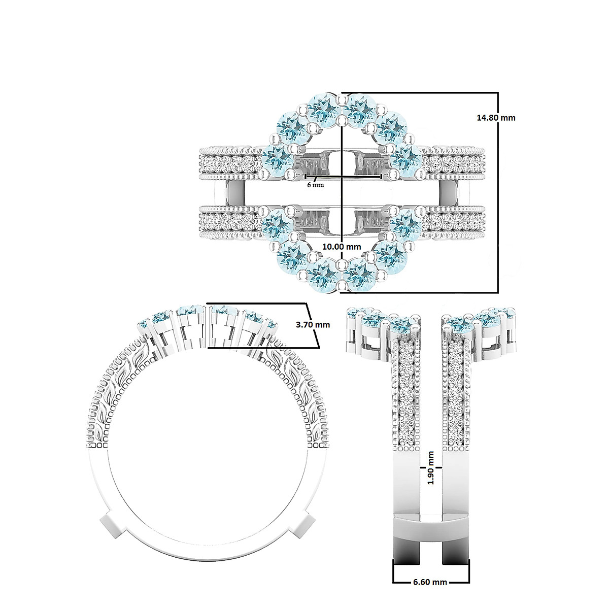 Dazzlingrock Collection Round Aquamarine & White Diamond Ladies Enhancer Guard Double Wedding Ring, Sterling Silver, Size 6.5