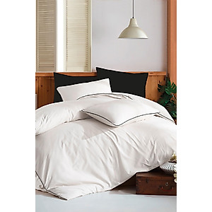 via bianco Plain 100% Organic Cotton Duvet Cover Set - King Size - Ultra Soft - 100% Cotton - 3pcs - Bedding Duvet Cover & Pillow Case Black & White