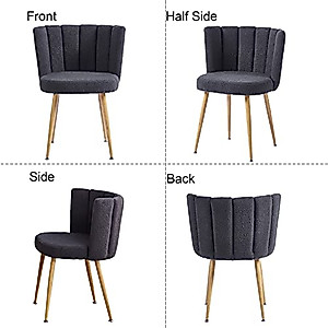 MIDLADE Grey Teddy Sherpa Upholstered Dining Chair Set of 4 Mid-Century Modern Accent Comfy Fluffy Side Chair with Comfortable Backrest for Living Room Bedroom Kitchen Makeup Vanity Chair
