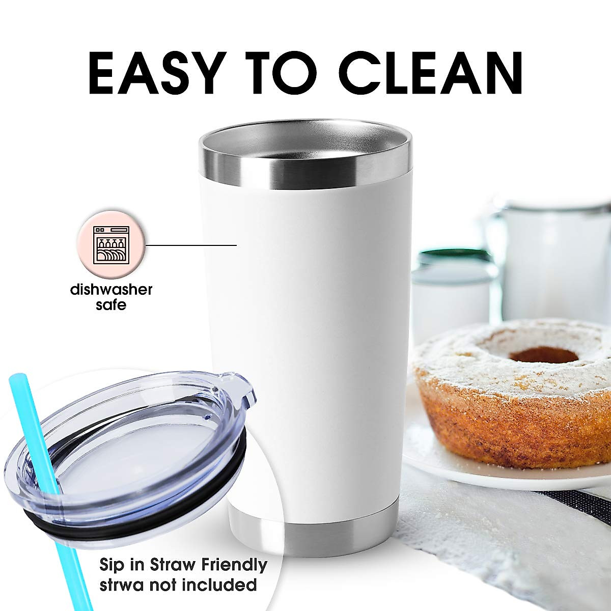 HASLE OUTFITTERS 20oz Tumblers Bulk Stainless Steel Cup with Lid Double Wall Vacuum Insulated Coffee Mug for Cold & Hot Drinks 8 Pack, White