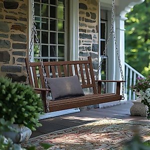 VEIKOU Wooden Porch Swing, 4FT Patio Swing with Hanging Chains, Armrest, Heavy Duty 550lbs, Outdoor Swing for Patio Garden Yard, Rustic