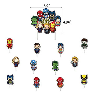 Superhero Party Supplies Superhero Party Decorations, 20Pcs Superhero Balloons, 1Pcs Happy Birthday Banner, 13Pcs Superhero Cake and Cupcake Toppers for Kids Birthday Party