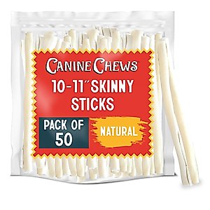 Canine Chews 10-11" Retriever Stick Rolls Rawhide for Dogs Skinny Sticks for Small Aggressive Chewing Dogs (50 Pack)