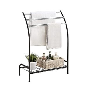 SunnyPoint Freestanding 3 Hanging Bar Towel Rack with Bottom Shelf (BLK)