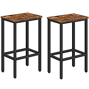 ALLOSWELL Bar Stools, Set of 2 Bar Chairs, Kitchen Breakfast Bar Stools with Footrest, 25.8" Dining Stools, Rectangular Industrial Bar Chairs, for Dining Room, Kitchen,Rustic Brown BAHR0101