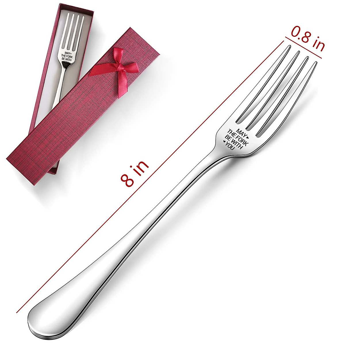 PZJIEAN May The Fork Be with You Funny Engraved Stainless Steel Fork, Dinner Dessert Fork with Gift Box, for Boyfriend, Husband, Nerd, Friends, Thanksgiving Christmas Giftss, Birthday Christmas Gift
