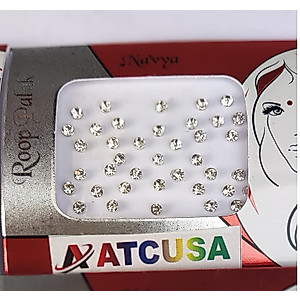ATCUSA 140+ Bindi Dots Diamond Crystal Fake Nose stud/Indian Bindi for women Face Jewels silver black Multi temporary tattoo Packet Silver/White Crystal Stones - Size 3mm