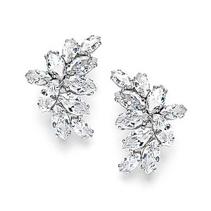 Mariell Clip-On Cubic Zirconia Crystal Bridal Earrings, Marquis Shape CZ Curved Clusters, Non-Pierced Earrings for Wedding, Bridesmaids, Homecoming, Mother of the Bride