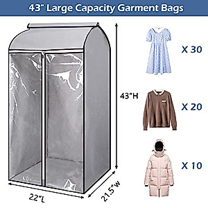MISSLO 43" Hanging Garment Bags for Storage Well Sealed Clothes Dust Cover with Large Clear Window and 3 Zippers Opening for Suit Coat Closet Rack (Rack not included), 2 Packs
