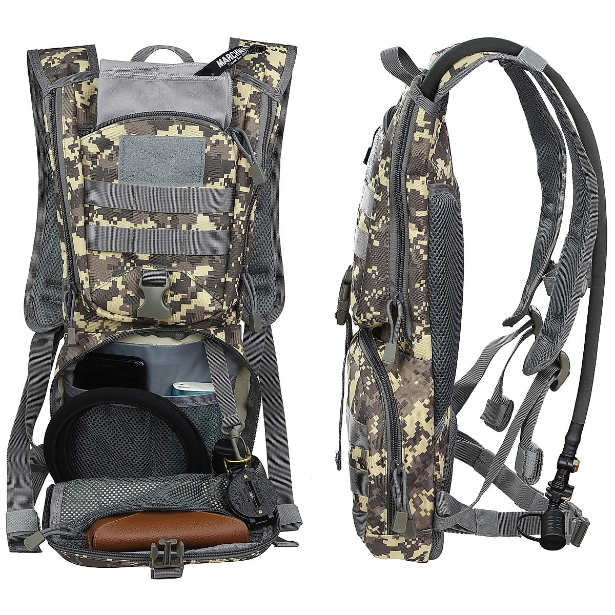 MARCHWAY Tactical Molle Hydration Pack Backpack with 3L TPU Water Bladder, Military Daypack for Cycling, Hiking, Running, Climbing, Hunting, Biking (ACU)