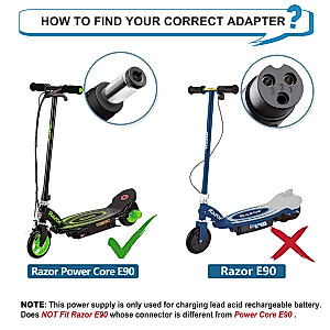 PwrON 12V 1A AC DC Adapter Compatible with for Razor Power Core E90, ePunk, XLR8R, Electric Scream Machine, Kids Ride On Toys, Electric Scooter Power Supply Adapter - 6.6FT Cable