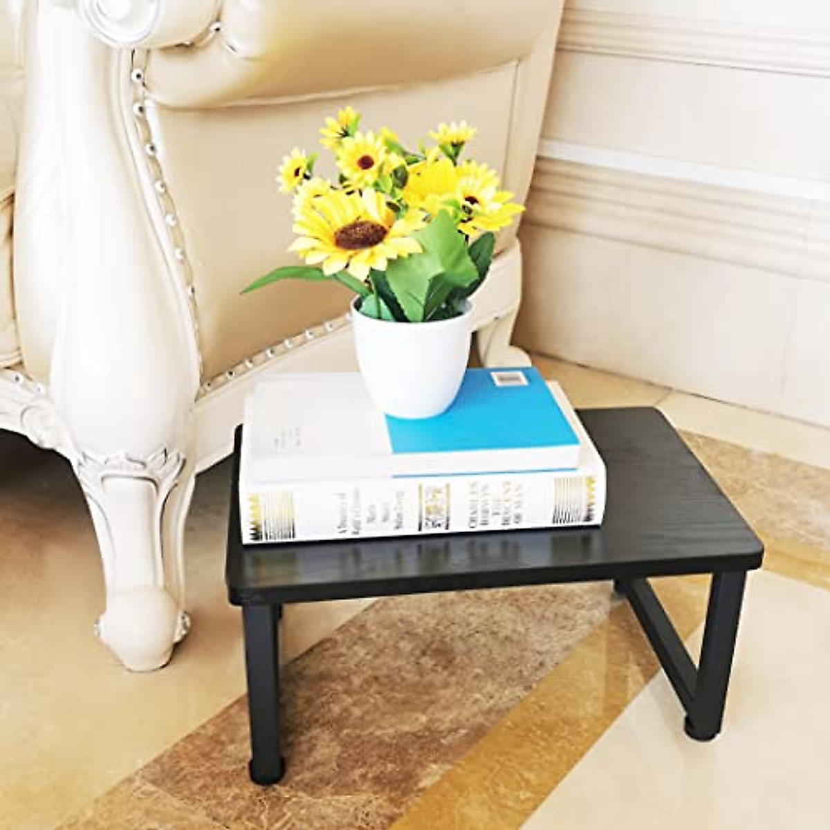 TSTWETO Step Stool, Wooden Step Stools for Adults Kids, Wood Bedside Bed Steps for High Beds, Heavy Duty One Stepping Stool for Kitchen Bathroom Bedroom, Hold Up 400 Lbs Capacity -Black