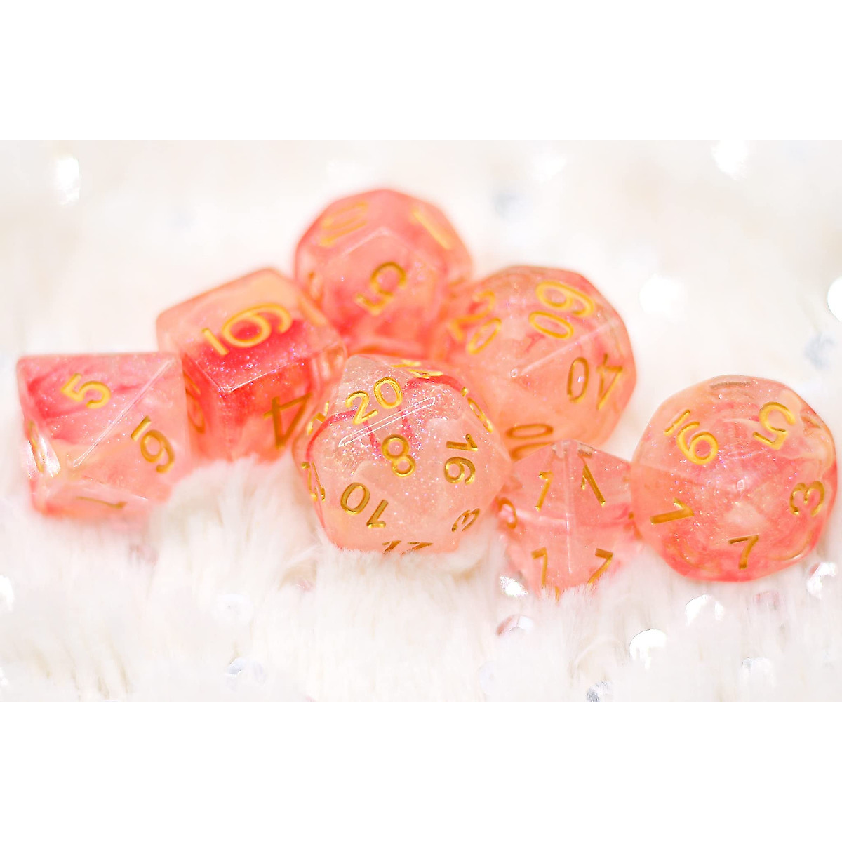 3DEGOS Blossom of Peach DND Dice Set for Dungeons and Dragons Gifts, D&D, D and D, Pathfinder, Accessories, D20, Polyhedral, Resin Dice, Metal, Dice Tray, Tower, Bag, Box