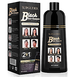 SUPGUDER 400ml Temporary Black Hair Shampoo with Natural Ingredients - Instant Color for Up to 30 Days, Simple to Use, Fast-Acting for Men and Women