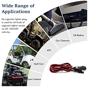 Cigarette Lighter SAE Battery Charger Cable, 16AWG 12V Cigarette Lighter Plug to SAE Quick Release Adapter Extension Charging Cable with Fuse and LED Light 5FT