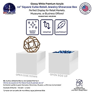 10" Acrylic Display Riser Box with One Open Side No Lid Versatile Glossy White Square Lucite Retail Product Platform or Merchandise Storage Bin by Marketing Holders