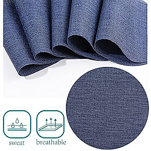 XINYUN Oval Place Mats Indoor Set of 6 Washable Navy Blue Kitchen Table Placemats Vinyl Woven Patio Table Mats Heat Resistant Non Slip Decorate for Outdoor Garden Picnic Beach Dining Table