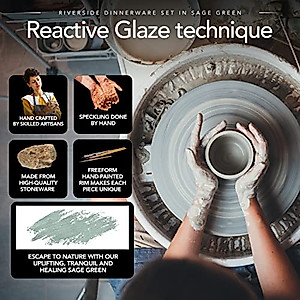 Riverside 12-Piece Dinnerware Set for 4 - Hand Crafted Plates and Bowls Dish Set, Ceramic Stoneware Dinner Set, Microwave & Dishwasher Safe Dishware - Sage Green