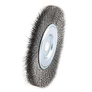 Forney 72747 Wire Bench Wheel Brush, Fine Crimped with 1/2-Inch and 5/8-Inch Arbor, 6-Inch-by-.008-Inch