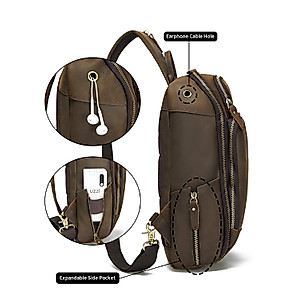 Taertii Vintage Full Grain Genuine Leather Sling Bag Crossbody Chest Shoulder Backpack Daypack Travel Hiking for 13.3 Inch Laptop - Brown