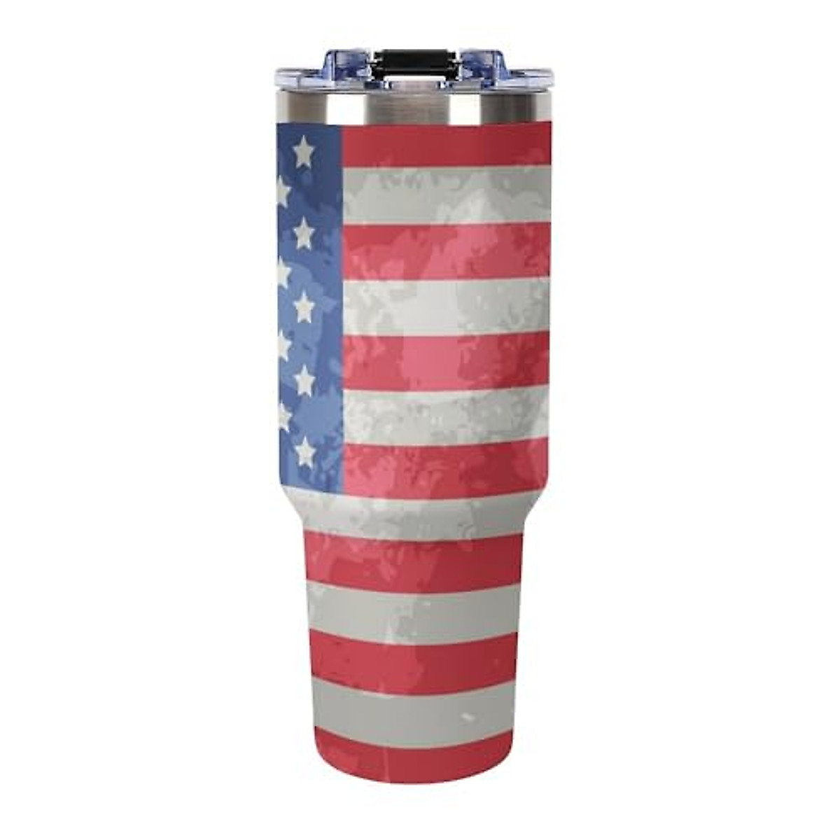 Water Bottle with Lid And Straw, Large Capacity Red Blue White American Flag 40 oz Travel Stainless Steel Cups, Handle Insulated Tumblers for Men, Women