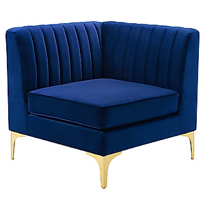 Modway Triumph Channel Tufted Performance Velvet 5-Piece, L-Shaped Sectional Sofa, Navy