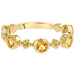 PEORA Citrine 5-Stone Tiara Stackable Ring Band for Women 925 Yellow Gold-tone Sterling Silver, Natural Gemstone Birthstone, 0.75 Carat total Round Shape, Size 6