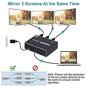 1x3 HDMI Splitter, 1 in 3 Out HDMI Splitter Audio Video Distributor Box Support 3D & 4K x 2K Compatible for HDTV, STB, DVD, PS3, Projector Etc