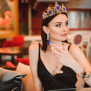 1 Pack Blue Crystal Wedding Tiara Crown for Women and Flower Girls Metal Princess Tiara for Bride Quinceanera Headpieces Elegant Princess Crown for Wedding Bridal Prom Birthday