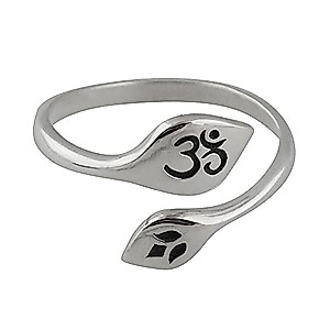 FashionJunkie4Life Sterling Silver Adjustable Lotus Flower and Om Symbol Ring, Yoga Jewelry Ohm Namaste