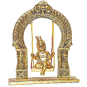 Laddu Gopal Swing Jhula/Krishna Jhula palna for Temple/Pooja Room, Decor Your Home,Office & Gift Your Relatives On Wedding,Anniversaries,Birthday.(22.5 cm)Gold