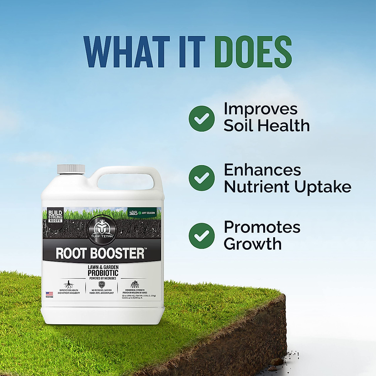 Turf Titan Root Booster – Lawn Probiotic & Garden Booster – Natural Liquid Probiotic for Plants & Lawn Care – Green Lawn Booster for Effortless Lawn Maintenance - Covers up to 8,000 Sq Ft