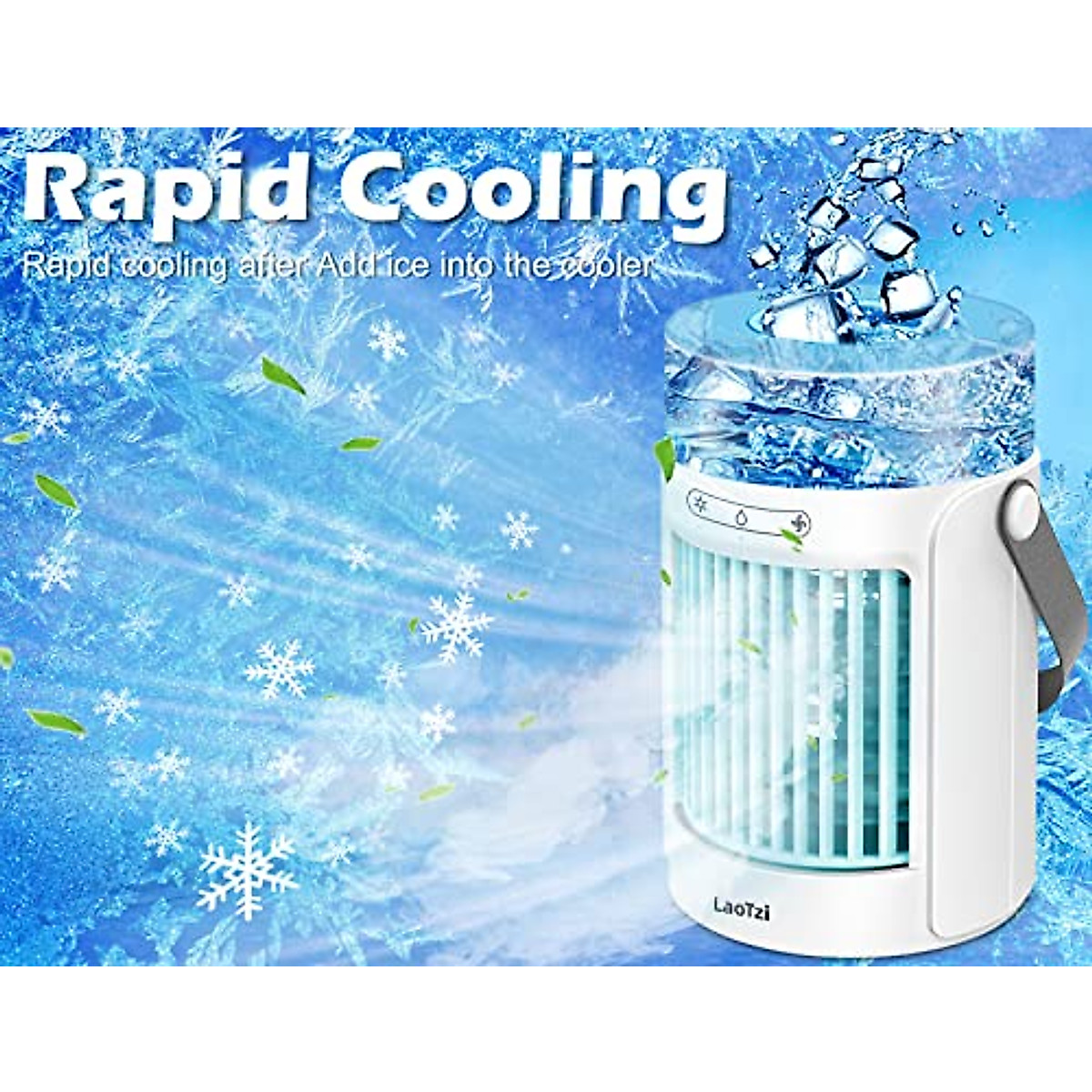 Portable AC Air Conditioner Fan, Evaporative Mini Air Conditioner with 3 Speeds 7 Colors, 600ML Large Water Tank Air Cooler, Misting Humidifier Small Desk Cooler Fan for Room, Home, Car and Office