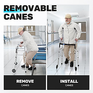 GreenChief Walkers for Seniors, Foldable Standard Walker with Adjustable Width, Folding Walker with Arm Support, 2 Wheels Walker for Elderly Handicapped Disabled (300LB)