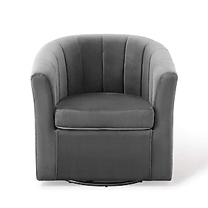 Modway Prospect Channel Tufted Performance Velvet Swivel Armchair in Charcoal