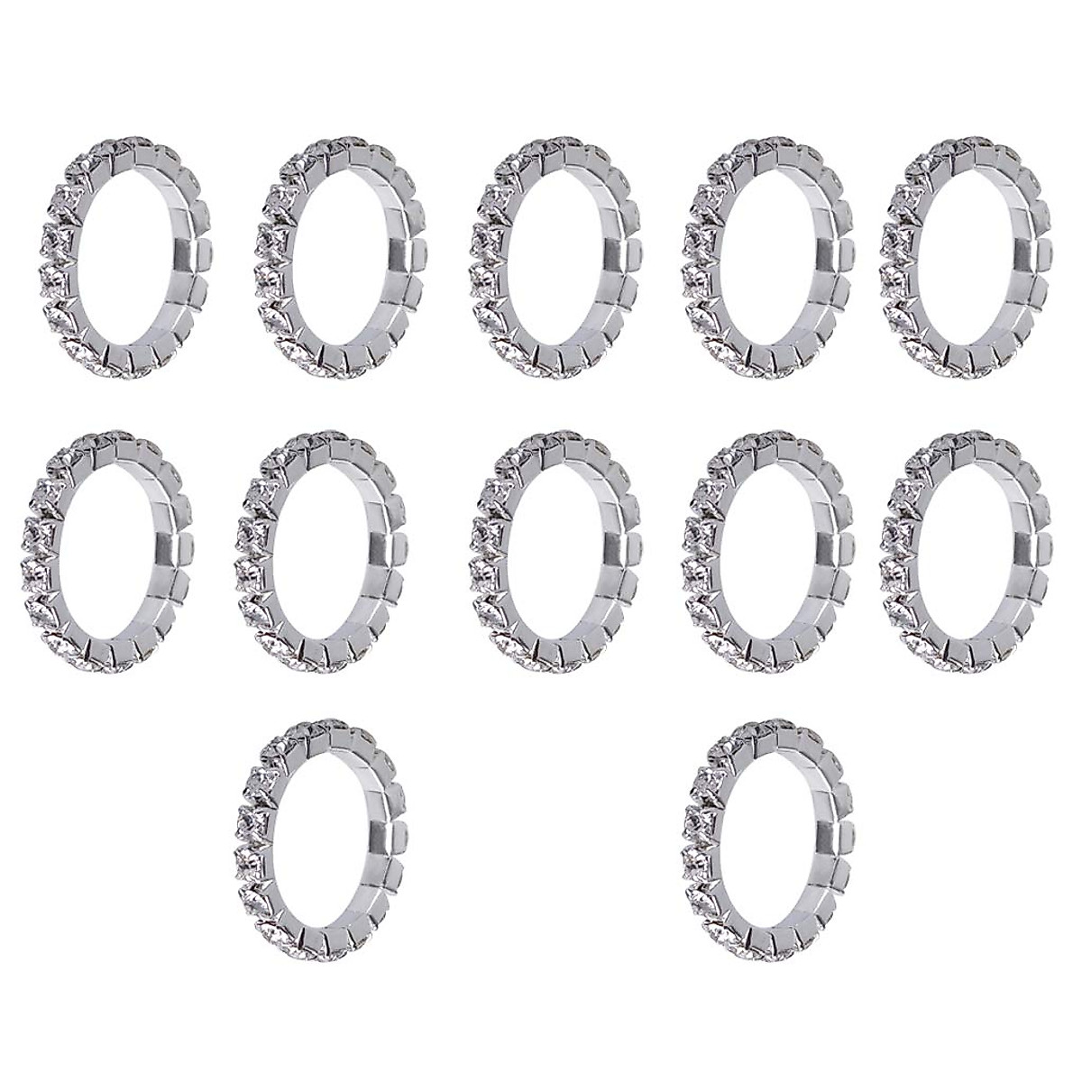 joyMerit 12pcs Women Finger Rings Sparkly Rhinestone Elastic Stretch Rings Jewelry - Silver+White