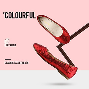 DREAM PAIRS Girls Dress Shoes Slip-on Rhinestone Glitter Ballet Flats for Wedding, Party, Birthday, Prom, Little Kid/Big Kid,Size 2 Little Kid,Nina-100-Red,NINA-100