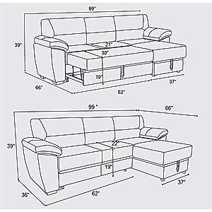 BOWERY HILL Contemporary Saddle Brown Microfiber Reversible Sleeper Sectional Sofar with Storage