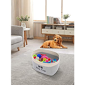 Xbopetda Dog Toy Basket, Cotton Rope Storage Basket, Laundry Basket Storage Bin Pet Toy Organizer Box - Perfect for Holding Pet Clothes/Blankets/Treats-Gray/White